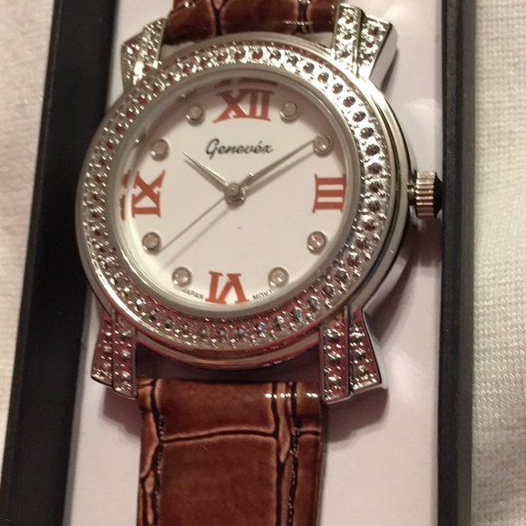 Genevex | Accessories | Nwt Watch Faux Alligator Leather Band Very Chic ...